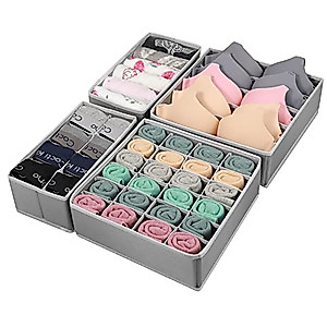 GOGOODA 4 Pcs Underwear Drawer Organizers Divider, Closet Socks Organizer and Storage Boxes for Lingerie, Bra, Undies