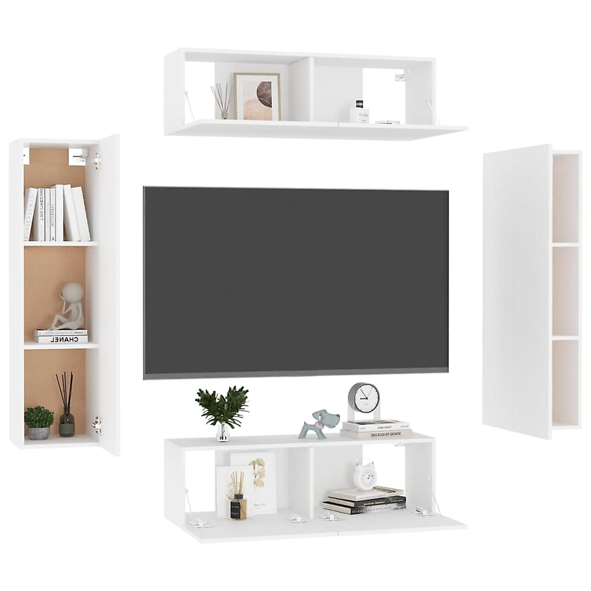 BULANED Fire Place Tv Stand,Home Stand White,Tv Wall Units for Living Room,4 Piece TV Cabinet Set White Engineered Wood