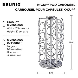 Keurig Storage Carousel, Coffee Pod Storage, Holds up to 36 Keurig K-Cup Pods, Silver