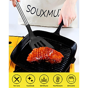 4 Pcs Silicone Kitchen Utensils Set, Wok Spatulas-Slotted Turner-Cooking Spoon-Slotted Spoon, Non-Stick BPA Free Heat-Resistant Basting Stainless Steel Handle Kitchenware for Cooking, Mixing, Serving