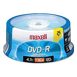 Maxell 638010 DVD-R Discs, 4.7GB, 16x, Spindle, Gold, 25/Pack