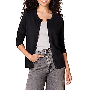 Amazon Essentials Women's Lightweight Crewneck Cardigan Sweater (Available in Plus Size), Black, Small