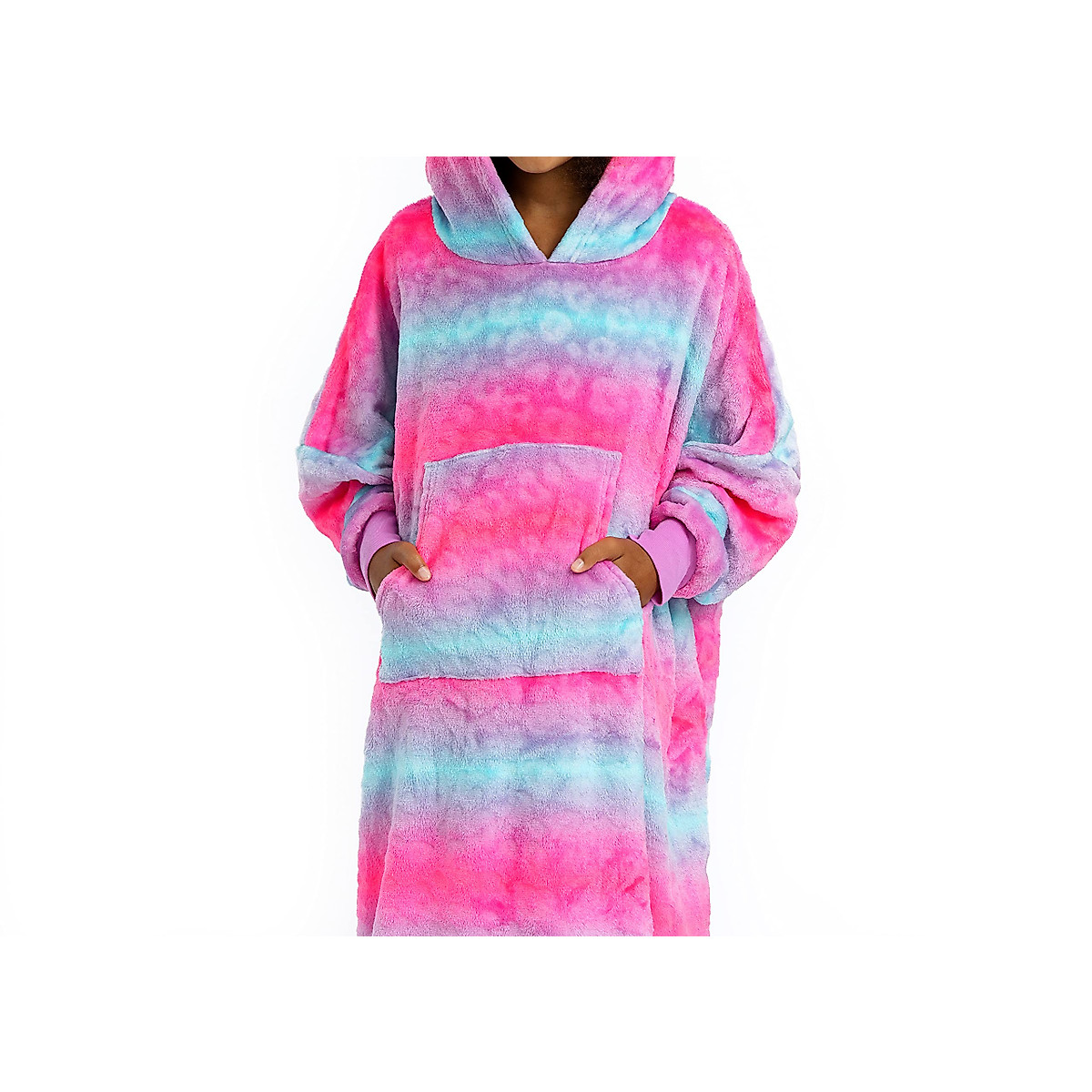 Sleep On It Pajamas Wearable Blanket Hoodie For Kids Oversized Hooded Blanket Sweatshirt for Girls Plush Sherpa Fleece (Pink Ombre, M/L)
