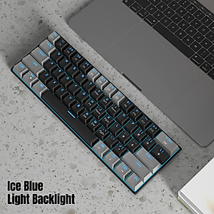 MageGee 60% Mechanical Keyboard with Red Switches and Sea Blue Backlit Small Compact Portable 60 Percent Gaming Keyboard Gamer(Grey Black)