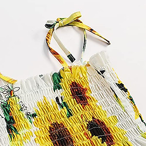 Easisim Toddler Baby Girls Dress Casual Sleeveless Sunflower Princess Sundress Summer Clothes Outfits with Headband (White,3-4 Years)