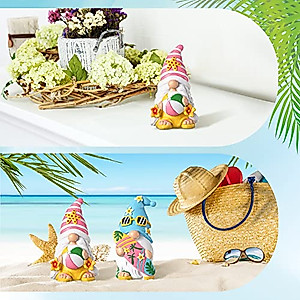 FairySandy 2 Pieces Summer Gnomes Beach Decorations Surfboard Gnome Stuff Decor Mini Gnomes Resin Figurines Set Collectible Tabletop Kitchen Decorations for Home Kitchen Farmhouse Office