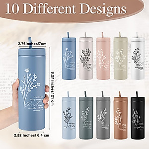 Teenyyou 10 Pcs Christian Tumbler Gifts for Women Christmas Bible Verse Skinny Cups for Pastor 16 oz Plastic Religious Cups with Lids Straws Church Gifts for Men Sunday School Teacher (Aesthetic)