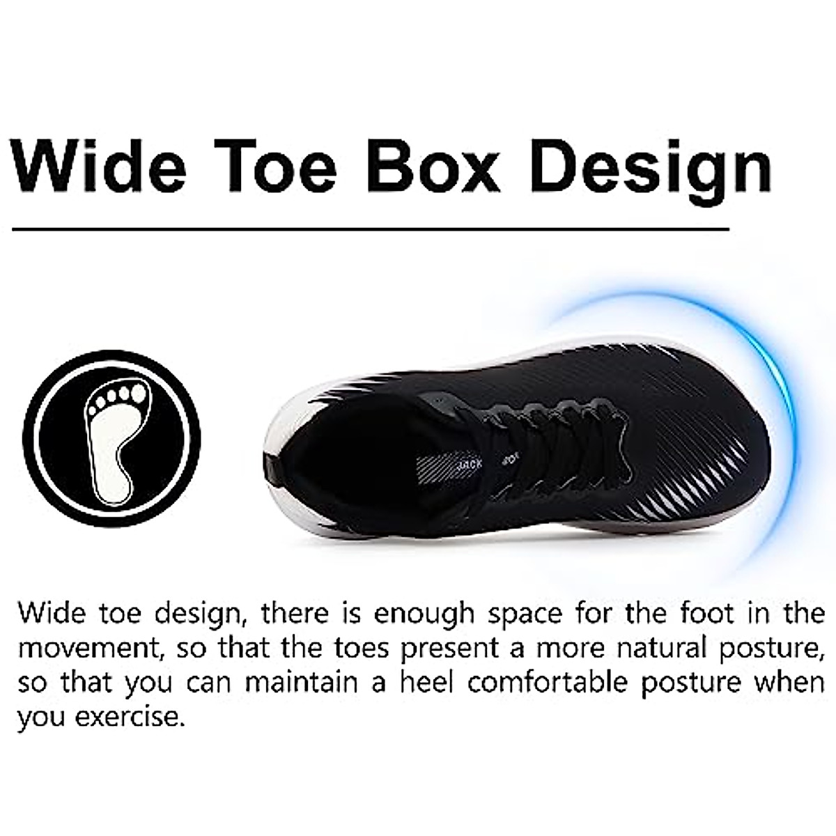 JACKSHIBO Wide Toe Box Shoes for Men Women Extra Wide Width Sneakers Road Running Walking Cloud Shoes Lightweight Breathable Cushioned Athletic Tennis Rubber Outsole Black 10women/8.5men
