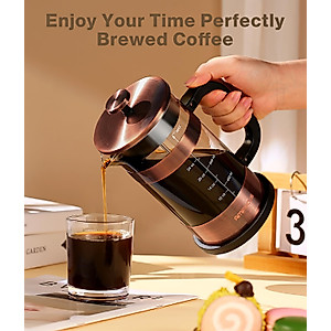 French Press Coffee Maker - 34 Ounce Classice Stainless Steel Coffee Press with 4-Level Filtration System, Heat Resistant Thickness Borosilicate Glass French Press Coffee Pot for Camping Travel Gift