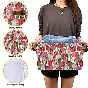senya Flowers Tulips Summer Floral Storage Basket Storage Bin Storage Cube Box Durable Canvas Basket Organizer with Handles for Shelf Closet Bedroom Home Office