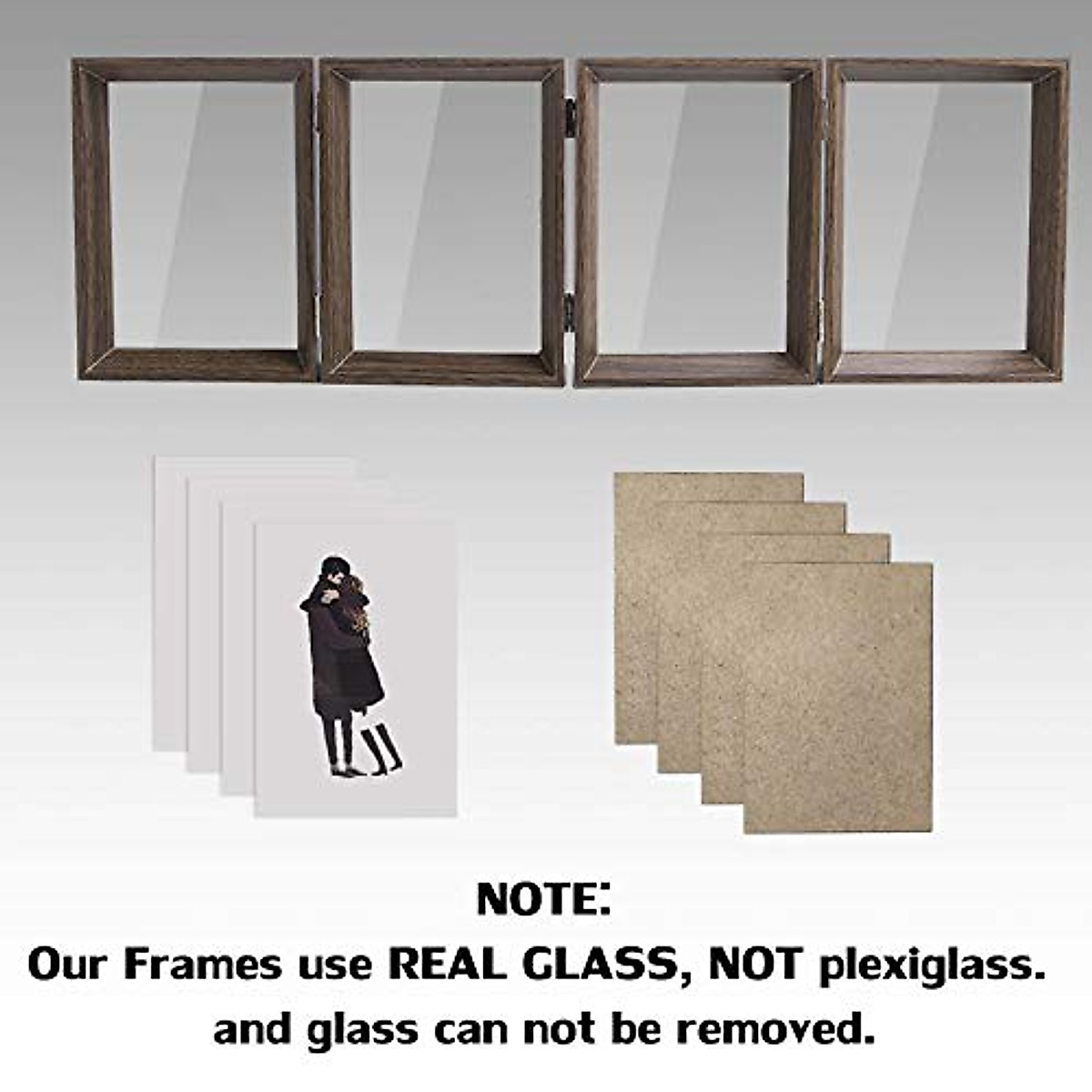 5x7 Hinged Picture Frames Beveled Wood Brown with Real Glass 4 Vertical Opening Family Lover Gift