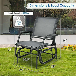UYSB Outdoor Single Swing Glider Rocking Chair Armrest Garden Porch Backyard Grey Chair Rocking Chair Rocker Chair Rocker Camp Chair Rocker Recliner Rocking Camp Chair Rocking Chairs