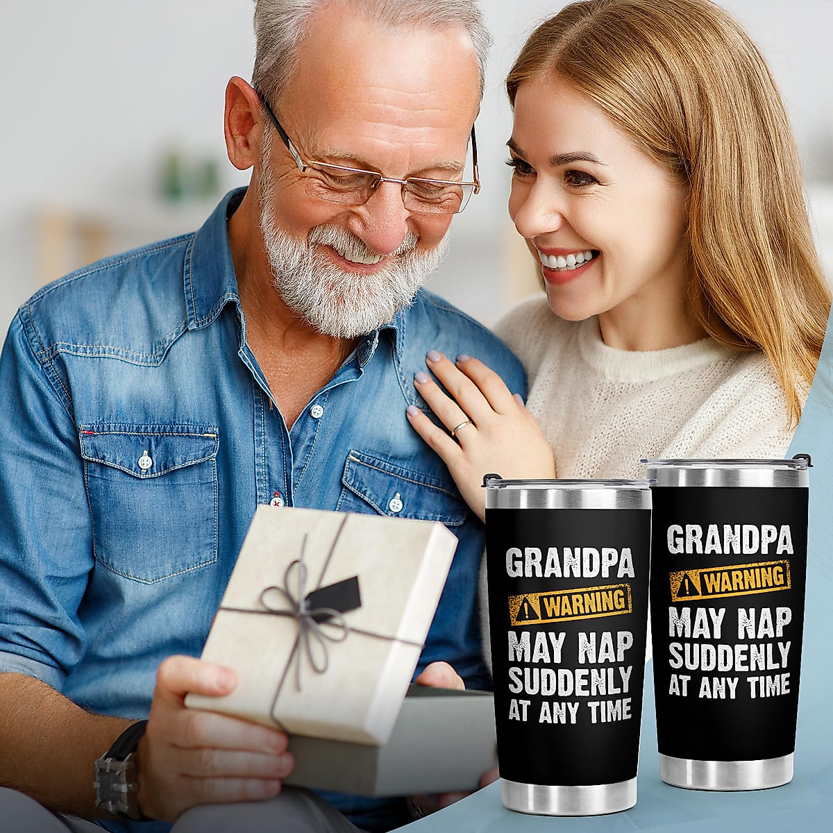 Leebbsin Funny 20oz Tumbler With Lid - Unique Gifts for Grandpa From Granddaughter, Grandson - Best Grandfather Birthday Gift, New Grandpa