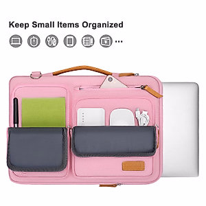MOSISO 360 Protective Laptop Shoulder Bag,13-13.3 inch Computer Bags Compatible with MacBook, HP, Dell, Lenovo, Asus Notebook,Side Open Messenger Bag with 4 Zipper Pockets, Pink