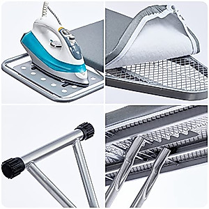 BKTD Ironing Board, Heat Resistant Cover Iron Board with Steam Iron Rest, Non-Slip Foldable Ironing Stand. Heavy Sturdy Metal Frame Legs Iron Stand(13 * 34 * 53 Inches) Silver Gray Color
