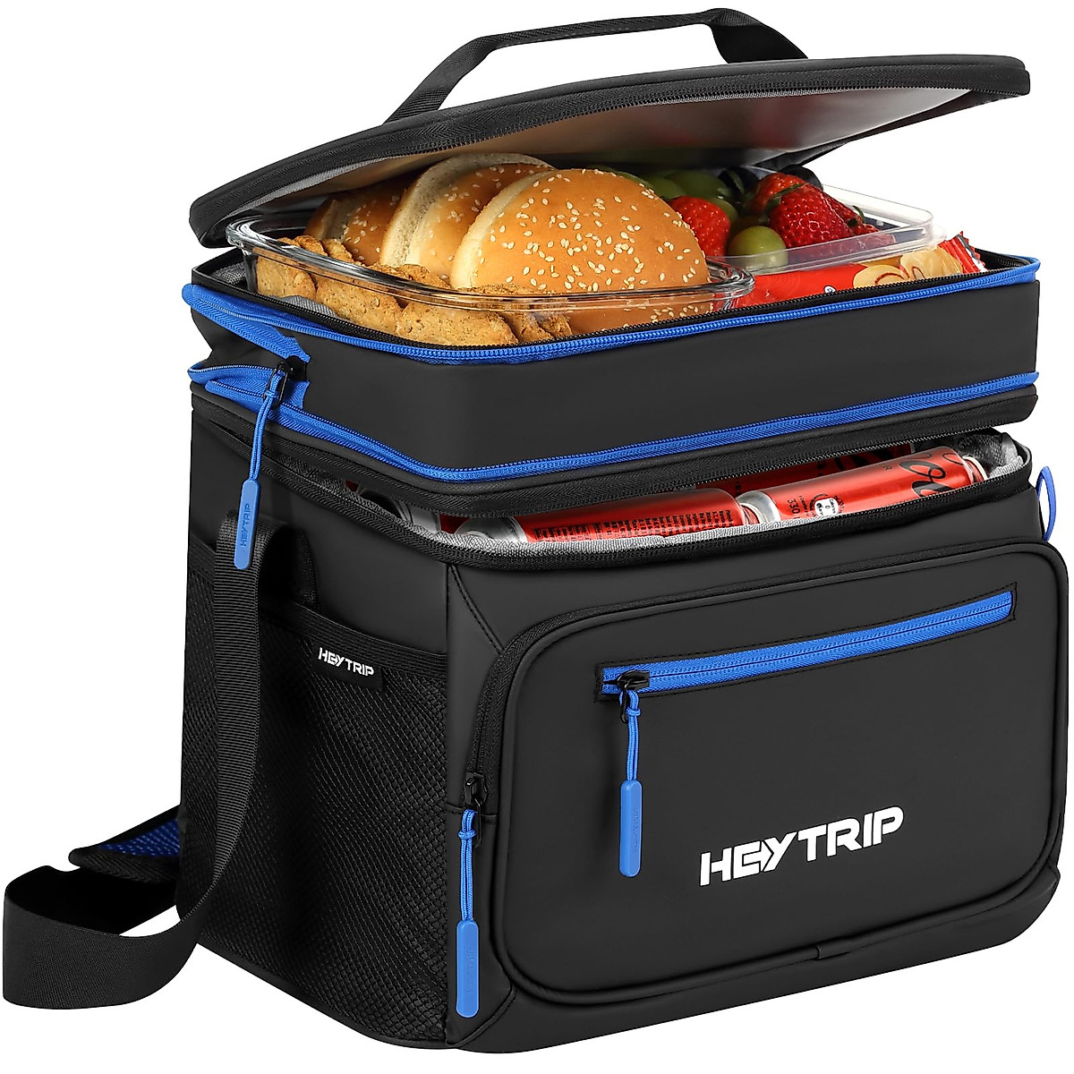 HEYTRIP Expandable Insulated Lunch Box 24 Can Double Deck Cooler Bags Leakproof Lunch Bag for Man Large Lunch Cooler for Camping Travel Picnic(Black)