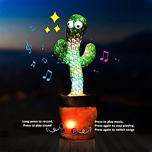 Dancing Cactus Toy Mimicking Talking Cactus Adjustable Volume Singing Cactus Embroidery Buttons Repeating What You Say with Wriggle Lighting, Recording Cactus Soft Plush Baby Toy Funny Toy FG__