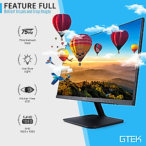 GTEK 24 Inch Frameless Computer Monitor, FHD 1080p LED Display, LCD Screen, HDMI VGA, 75Hz Refresh Rate, VESA Mountable, Low-Blue Light PC Monitor for Office Work - F2407V