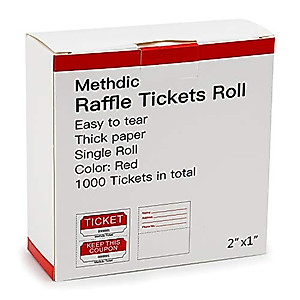 Methdic 50/50 Raffle Tickets Double Roll 1000 Thick Tickets Offset Paper (Red)