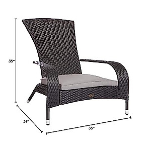 Patio Sense 62430 Coconino Wicker Chair All Weather Lightweight Durable Adirondack Style Chair Grey Outdoor Cushion Included - Black
