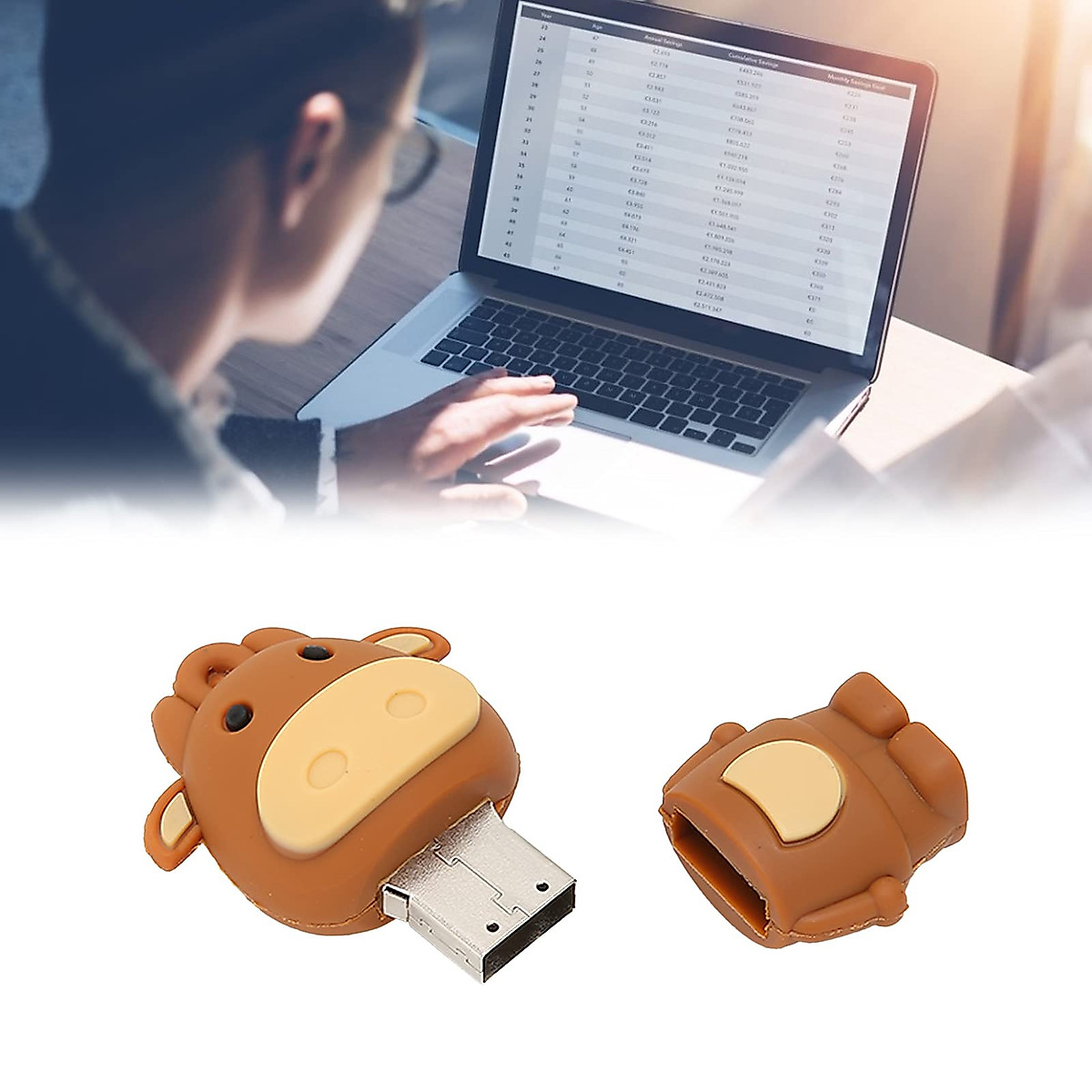 Heayzoki 16GB/32GB/64GB/128GB USB Flash Drive,Thumb Drives Memory Drive,Portable Cartoon Cow Doll Storage Memory Drive,for USB‑A Port Desktop Computer Laptop Tablet Computer TV(64GB)
