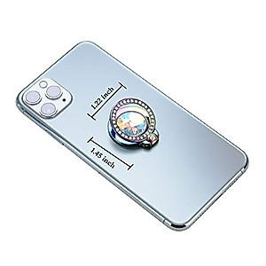 lenoup Iridescent Glitter Bling Bling Phone Ring Holder,Rainbow Sparkle Phone Ring Artificial Diamond Stand,Teal Rhinestone Cell Phone Finger Ring
