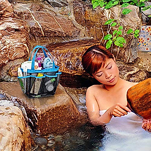 DanziX 2 Pack Portable Mesh Shower Caddy, Quick Dry Shower Tote Bag Hanging Toiletry Bath Organizer with 8 Storage Compartments for Shampoo, Soap and Other Bathroom Accessories - Black, Blue