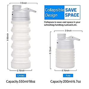 Muslish Collapsible Water Bottle 18oz(550ml), BPA Free Silicone Foldable Water Bottles for Travel Gym Camping Hiking, Reuseable Portable Leak Proof Sports Water Bottle with Carabiner(Clear)