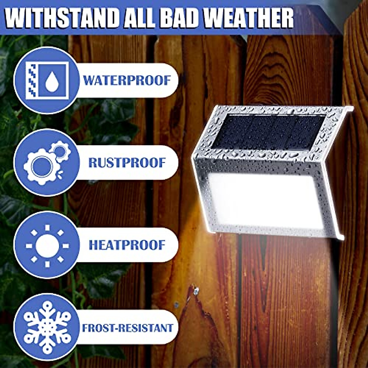 18 Pcs Solar Deck Lights Waterproof Outdoor Fence Lights 21 LED Solar Powered Step Lights Stainless Steel Stairs Lamps for Garden Pathway Backyard Patio Yard Stair Wall Railing Lighting (White)