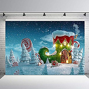 COMOPHOTO Winter Snow Landscape Backdrops for Photography 7x5ft Vinyl Christmas Candy Santa Claus Decoration Snowflakes for Photo Booth Background Blue Backdrop Printed Pictures