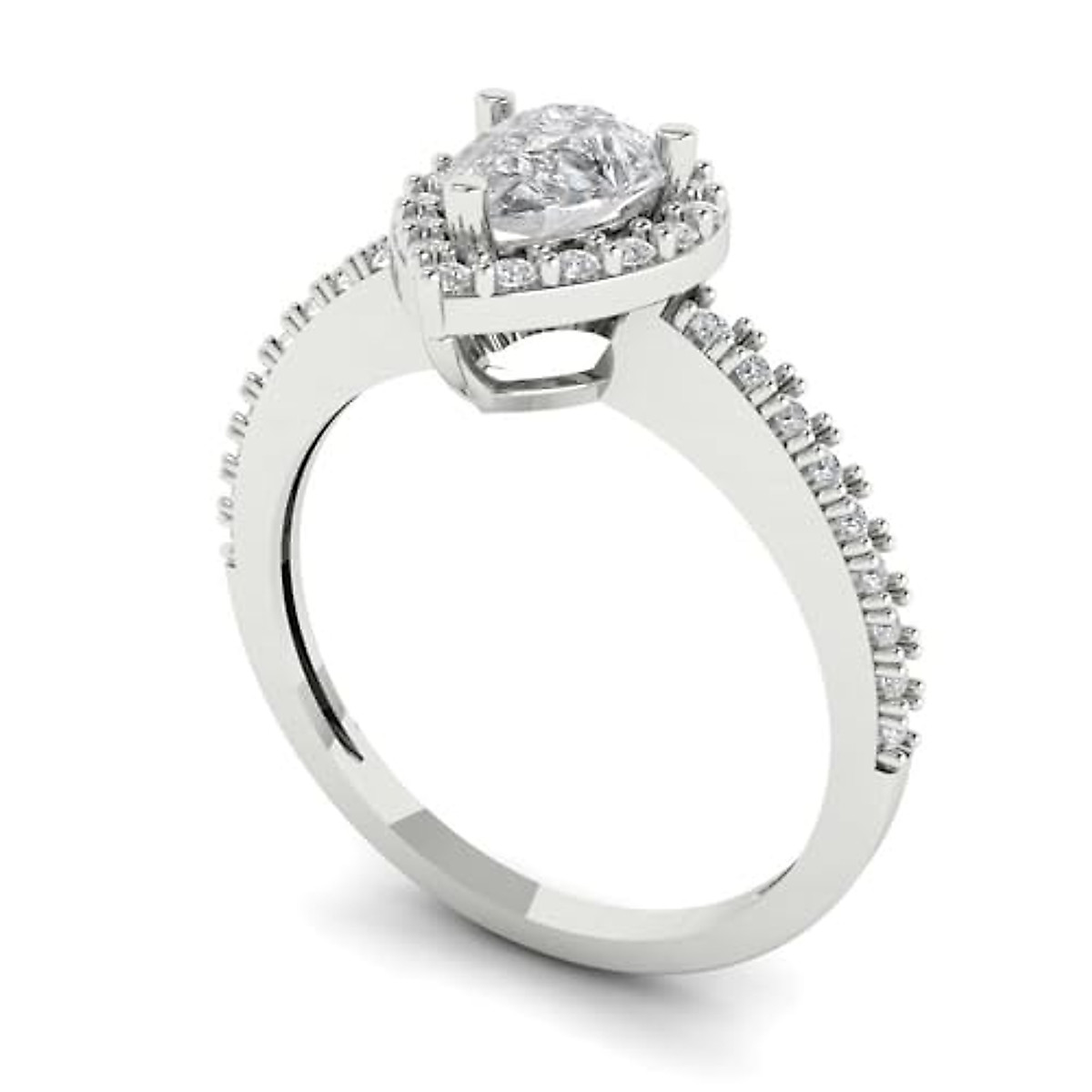 0.8 Ct Pear Cut Clear Simulated Diamond 14K White Gold Halo Solitaire with Accents Promise Engagement Wedding Size 5.5