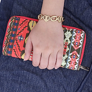 Wallet with Aztec Fabric Tribal Print Long Wallet Clutch - Coral Blue