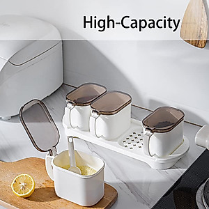 Kitchen Storage Container Condiment Jar, Multi-Compartment Condiment Container With Lid and Spoon, Used to Store Salt, Pepper, Sugar, Spices, Cornstarch and Chicken Stock Powder, etc.