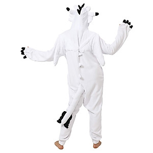 dressfan Animal White Dragon Onesie Pajamas Costume Halloween Cosplay Costume Christmas Pajamas for Unisex Adults Teens XXL