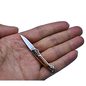 JPCRMOV Mini Pocket Knife Keychain for Men, Ultra Light 9g Compact Folding Knife EDC, Sharp X50CR15MoV Steel Blade, Brass Sandalwood Handle