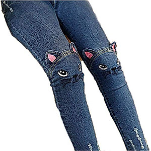 Sitmptol Girls Stretchy Jeans Kids Ripped Denim Trousers Jeggings Age 4-13 Years Blue 140