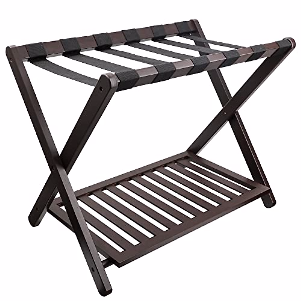 Purbambo Luggage Rack, Bamboo Folding Luggage Rack Suitcase Stand with Storage Shelf for Home Bedroom Guest Room - Brown
