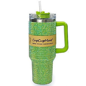 Cupcupmore 40oz Green Bling Rhinestone Stainless Steel Sippy Tumbler Glitter Vacuum Insulated Water Bottle with Straw & Lid &Handle,Thermos for Hot & Cold Drinks,Car Cup Holder,Coffee