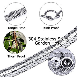 TheFitLife Flexible Metal Garden Hose - Upgrade Leak and Fray Resistant Design, Stainless Steel Water Hose with Solid Fittings and Sprayer Nozzle, Lightweight Kink Free Durable Easy Storage (50 FT)