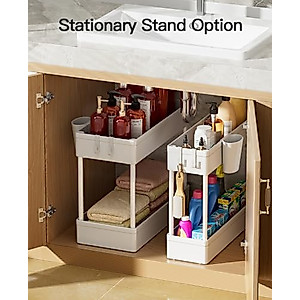 Pipishell Bathroom Cart, 2 Pack Slim Storage Cart Organizer with Hanging Cups & Hooks, Rolling for Bathroom, Laundry Room, Kitchen, Set of 2, PIUC07WK2