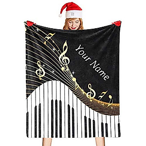Custom Blanket with Name Text,Personalized Music Treble Clef Super Soft Fleece Throw Blanket for Couch Sofa Bed (50 X 60 inches)