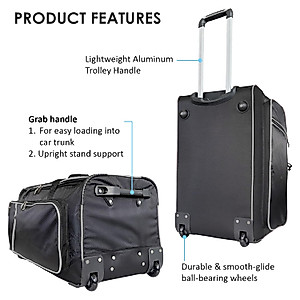 Travolution Dance Bag with Garment Rack, 24 Inch Rolling Duffel With Wheels, Ideal for Competitions & Travel, Easy-assembly Lightweight Aluminum Clothes Rack, Wheeled Upright Luggage, Black/Gray