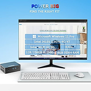 AWOW Mini PC Intel J4105 256GB SSD Windows 11 Pro Mini Desktop Computer 8GB DDR4, HDMI2.0 x2, 4K@60Hz, Dual-Band WiFi, USB3.2 x4, USB2.0 x1, Gigabit Ethernet, BT, AL34 Micro PC