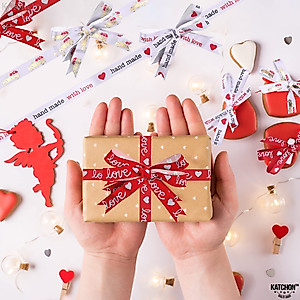 Grosgrain, Wired Valentine Ribbon Bundle - 30 Yards | Red Ribbon for Valentines Day Ribbon Wired | Valentines Ribbon for Boxes | Valentine Day Ribbons for Crafts | Red Heart Ribbon for Gift Wrapping