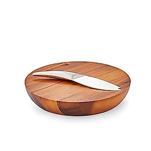 nambe Harmony Cheese Board with Knife | Made of Acacia Wood and Stainless Steel | 12” Serving Set | Charcuterie and Butter Board | Serving Platter Hostess Gift in Box | Designed by Wei Young