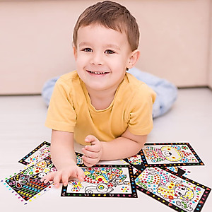 KERARME Mosaic Sticker Art Sticky DIY Handmade Art Kits for Kids - Dinosaur,Unicorn, Snow White, Mermaid, Elephant, Bear, Butterfly (12 Pack)