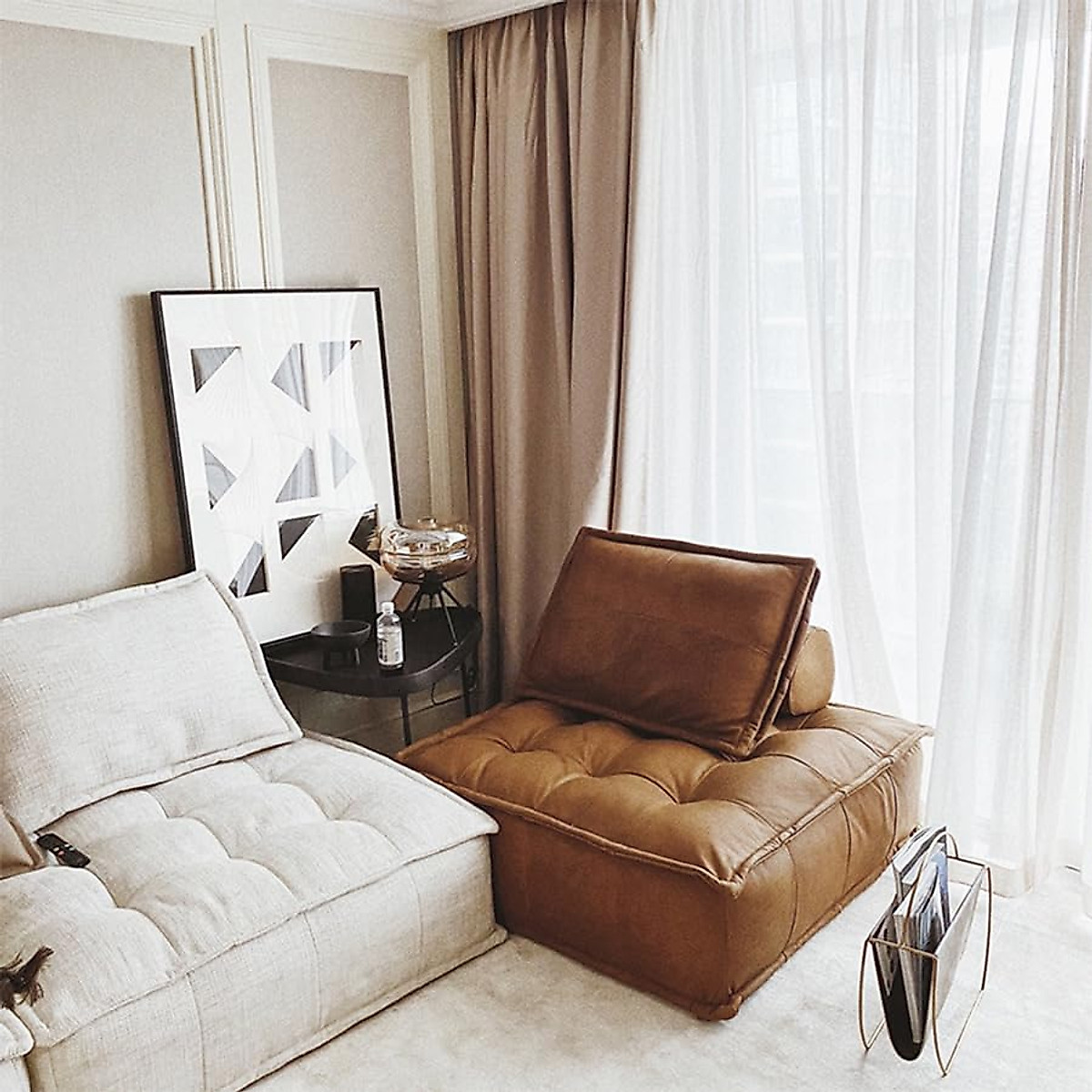 ESRADA Lazy Couch Modern Comfy Floor Corner Leisure Sofa with Lumbar Pillow Armless Accent Chair, Single Sofa Sofas for Living Room A-105cm