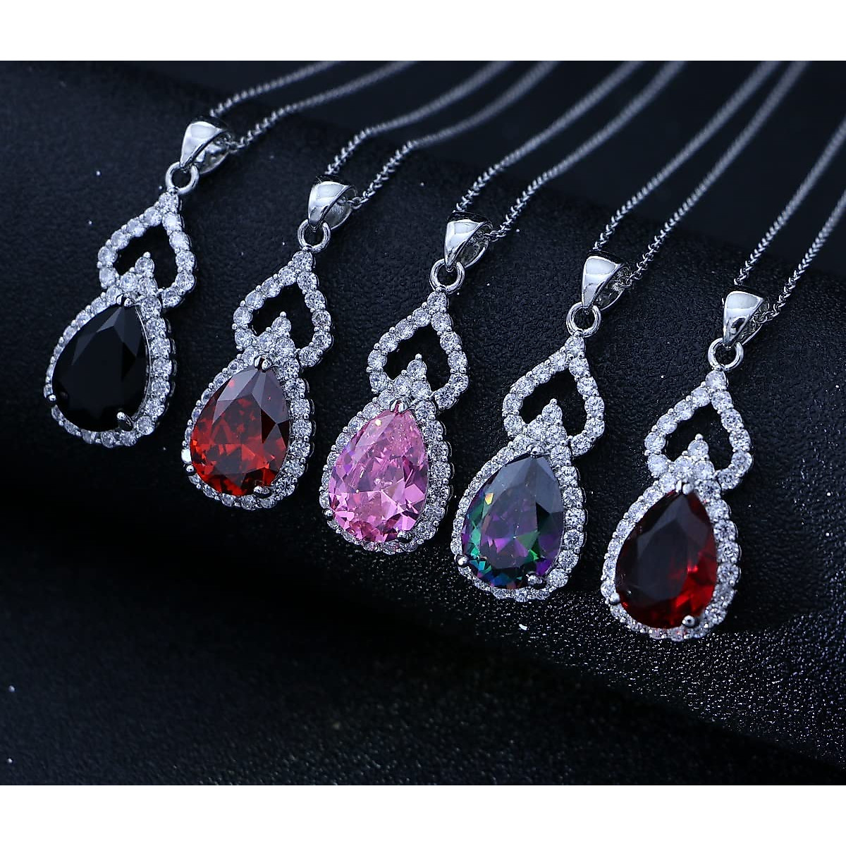 LMXXVJ Black Stone Necklace Pendant Jewelry Gift for Women,Silver Tone Simple Teardrop Design Fashion Birthday Anniversary Prom Necklace Gift