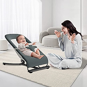 Baby Bouncer, Portable Bouncer Seat for Babies, Portable Baby Rocker with 3-Point Harness, Portable Rocker with Mesh Fabric and Babies Soothing Vibrations (Grey)