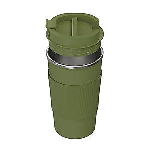OUTDOORS PROFESSIONAL OUTD9454 Stainless Steel Double-Walled Vacuum-Insulated Coffee Cup with Spillproof Lid (17.2 Oz.; Olive Green)